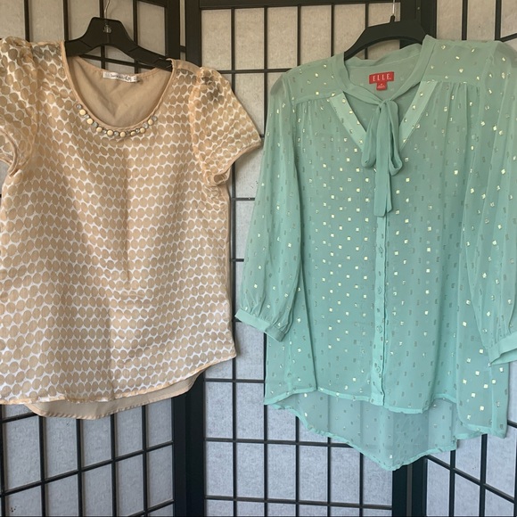 Elle | Tops | Euc 2 Cute Blouses Preppy Feminine Sheer Green Blouse ...